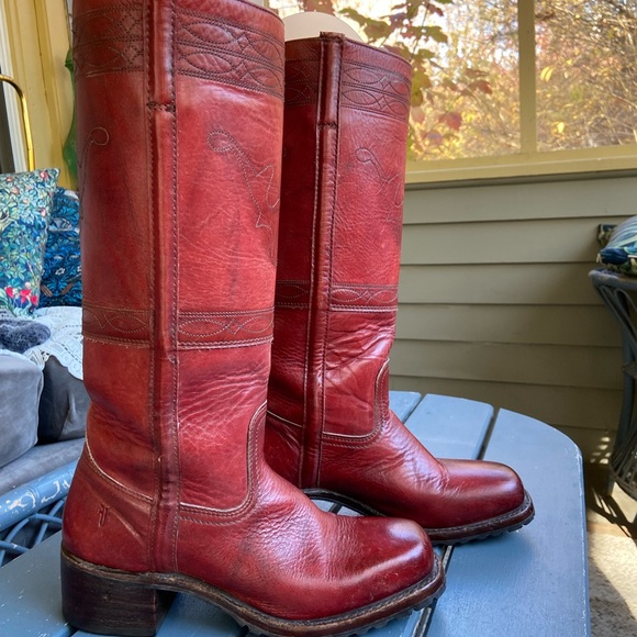 Frye | Shoes | Rare Tall Ruby Red Stitched Campus With Lug Soles | Poshmark
